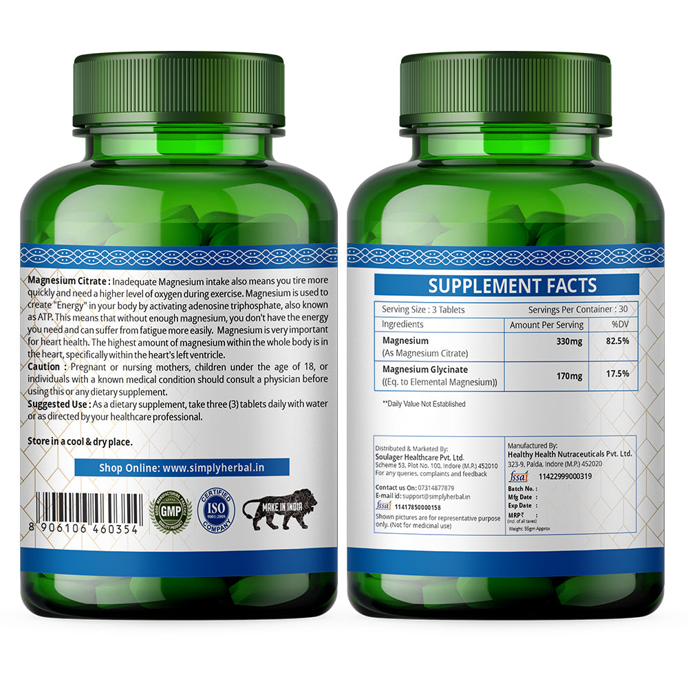 Simply Herbal Magnesium Citrate -Muscle & Nerve Function, Bone & Heart ...