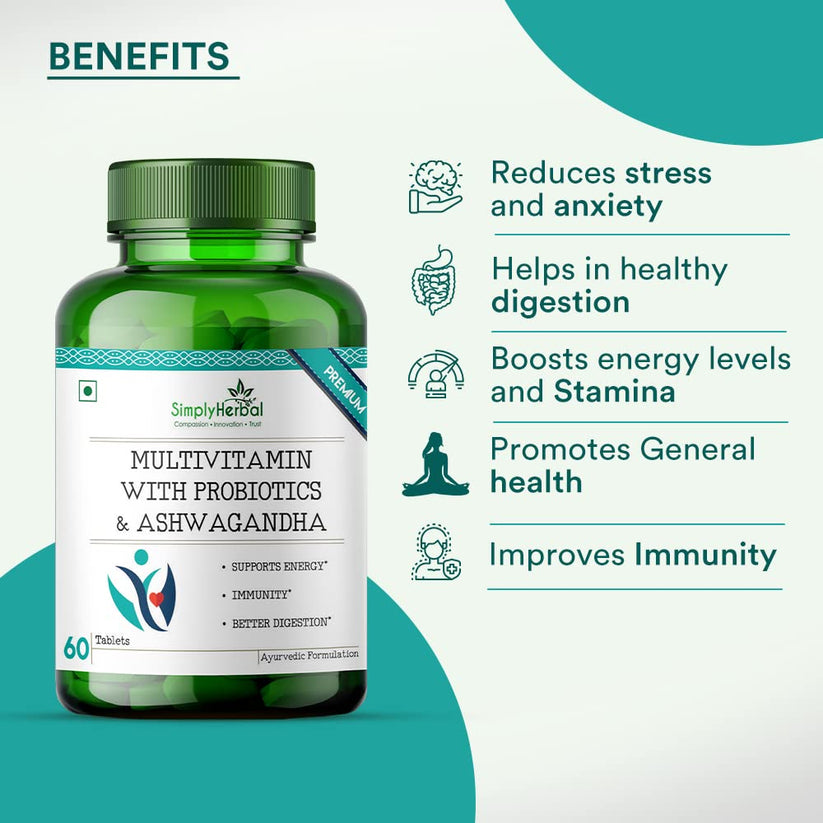 Simply Herbal Multivitamin With Probiotics & Ashwagandha Enriched With ...